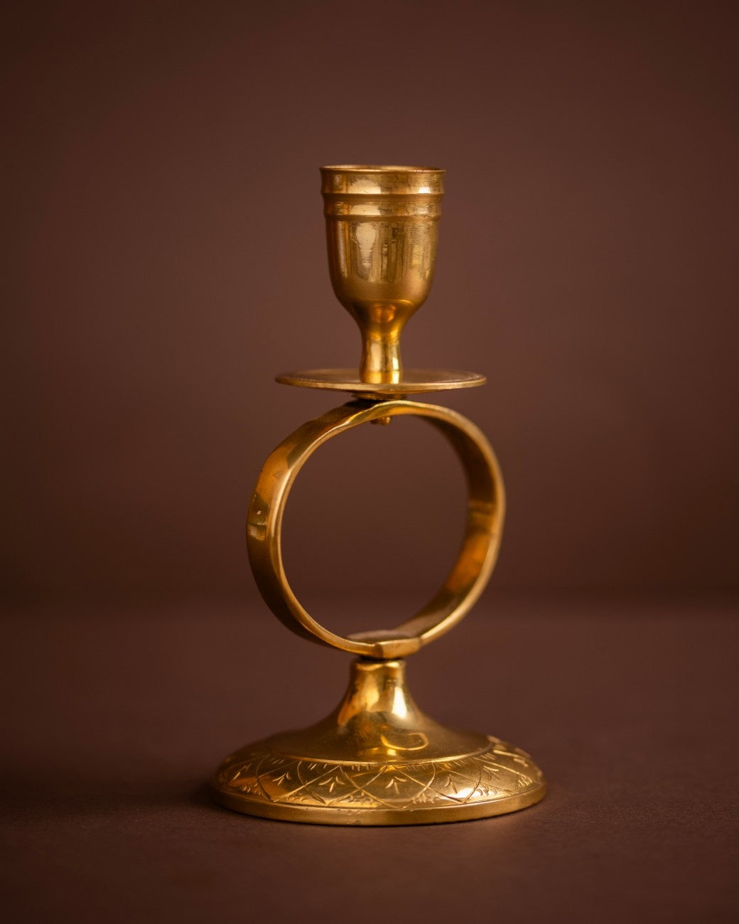 Single Brass Candelabra with a Ring Design – Brahm Collection